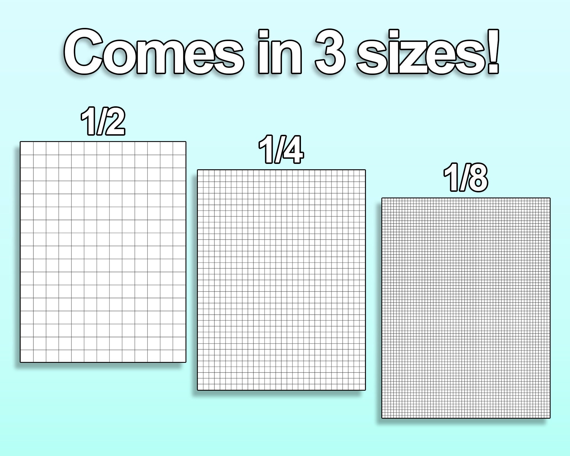 Graphing Paper | Printable PDF Package | 8 in X 10.5 in | 1/2, 1/4, 1/8 ...