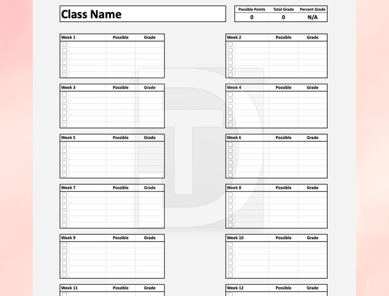 Student Grade Tracker: 18-week Spreadsheet for Google Sheets & Excel ...