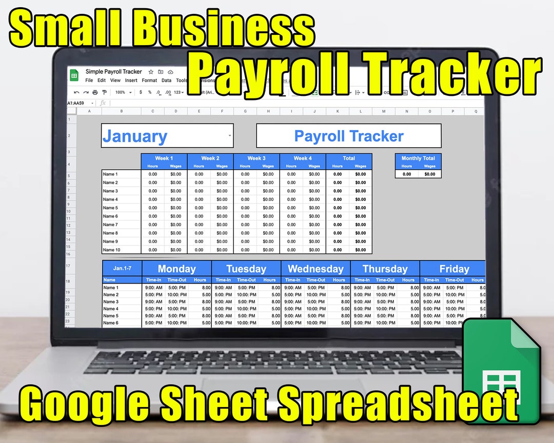 Payroll Tracker | Small Business Spreadsheet | Google Sheet Spreadsheet ...