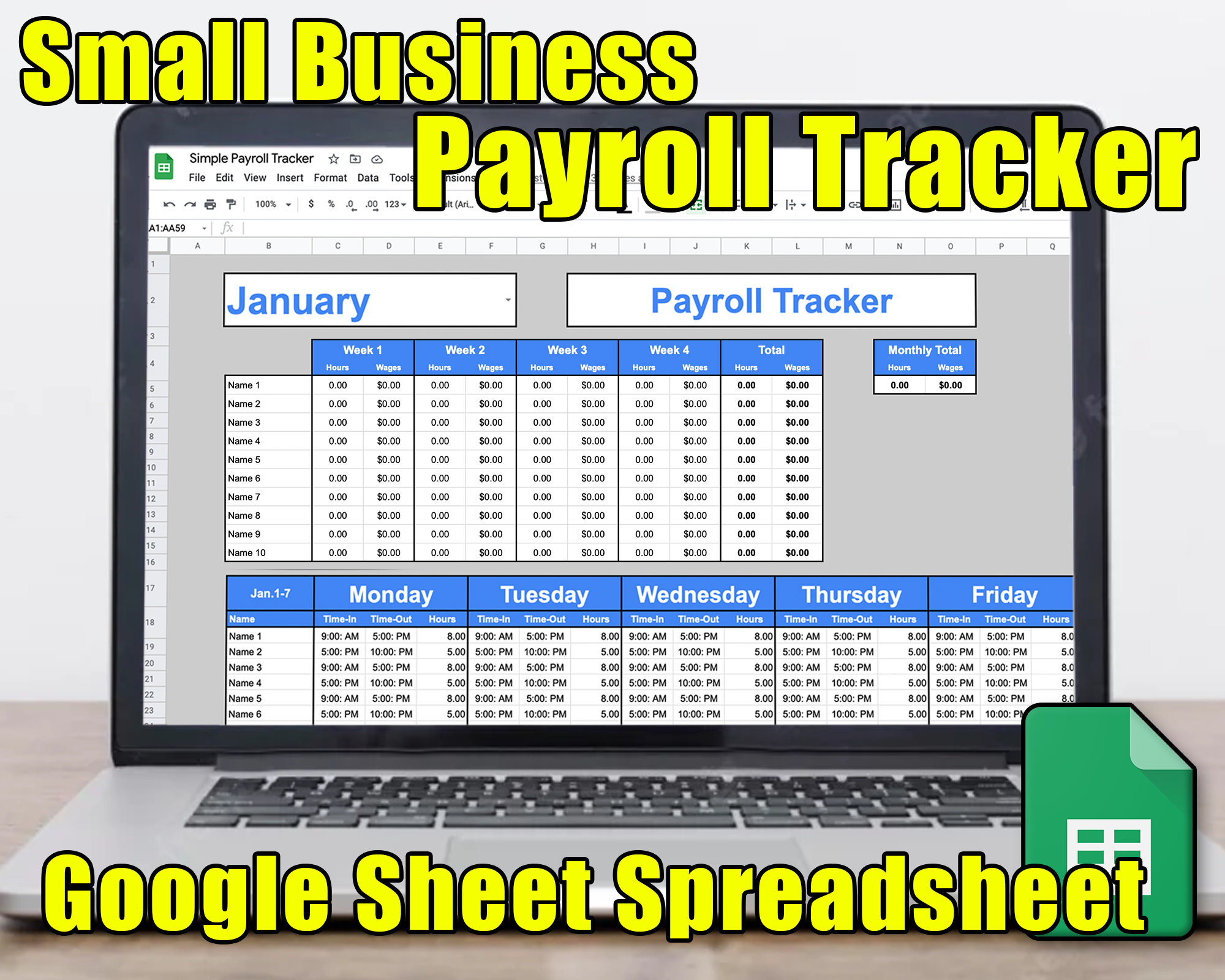 Payroll Tracker | Small Business Spreadsheet | Google Sheet Spreadsheet | Monthly Payroll ...