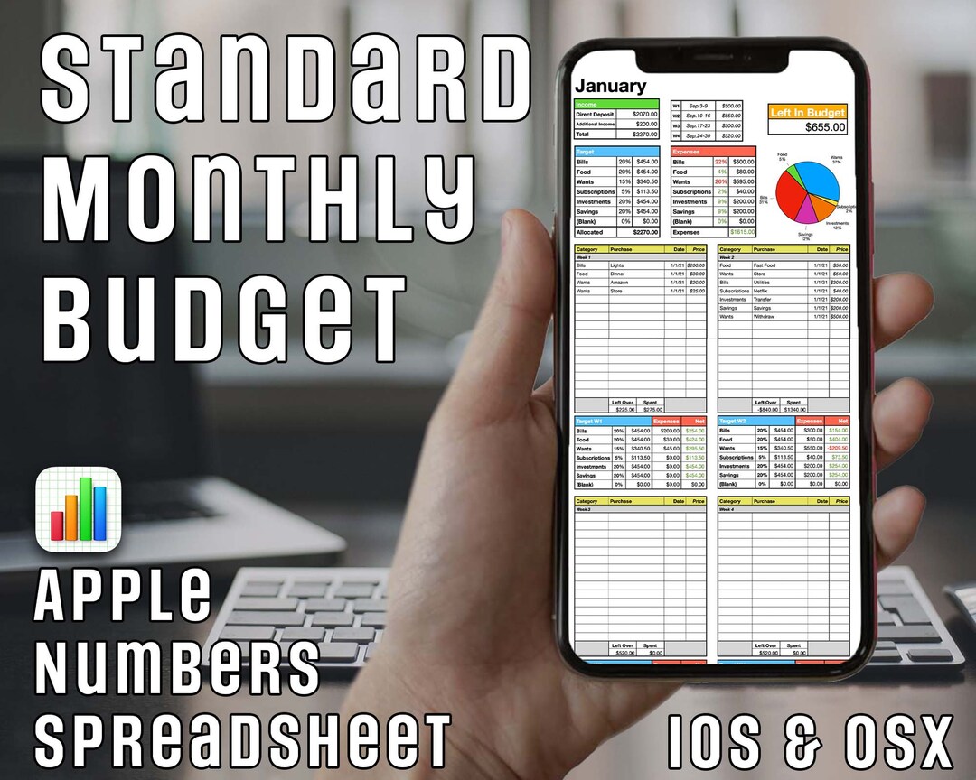 Standard Monthly Budget Apple Numbers IOS Layout Zero Etsy