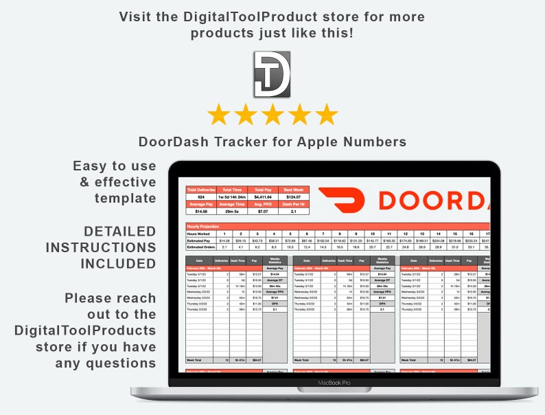 Doordash Dasher Tracker: Stats & Projections for Apple Numbers - Etsy