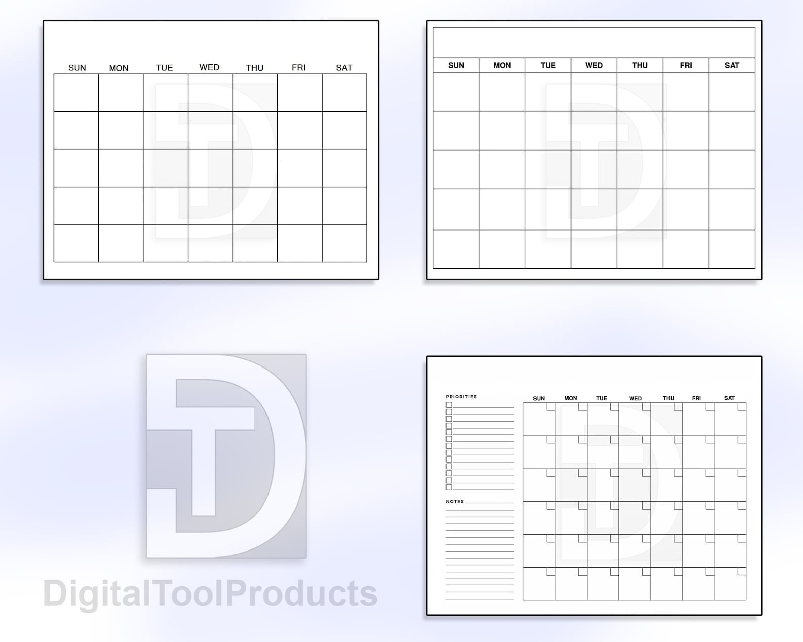 Blank Calendar Package Printable Pdfs 3 Styles 8.5 in X - Etsy Canada