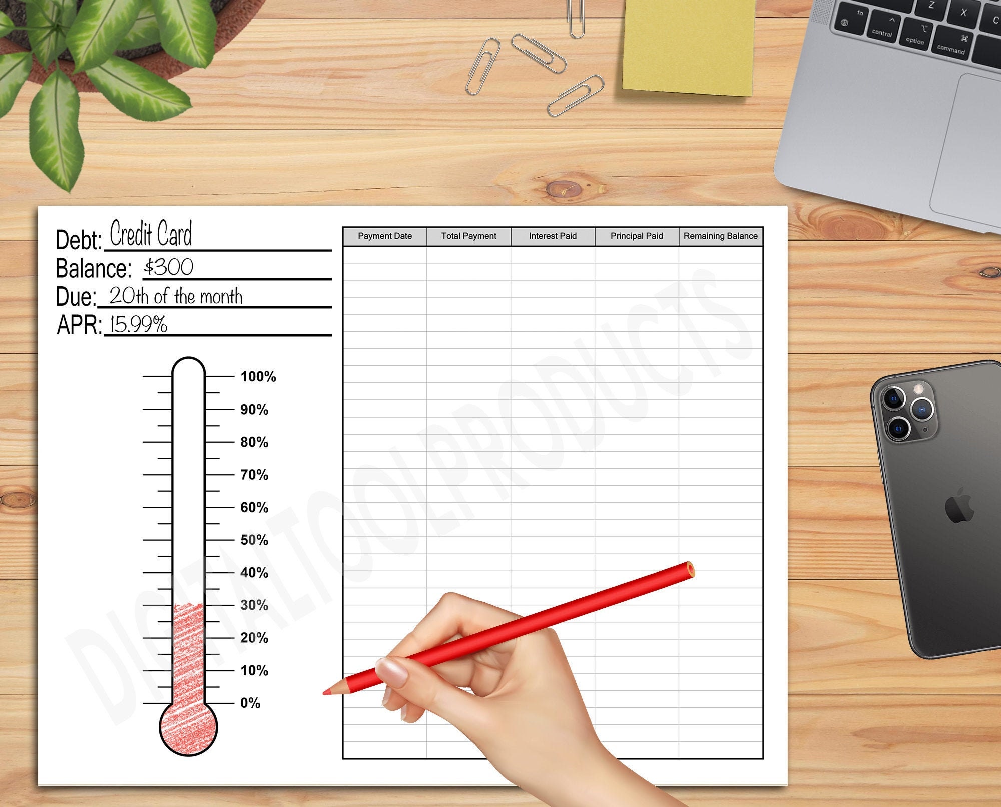 Debt Payment Tracker Printable Debt Snowball Debt Thermometer Non ...