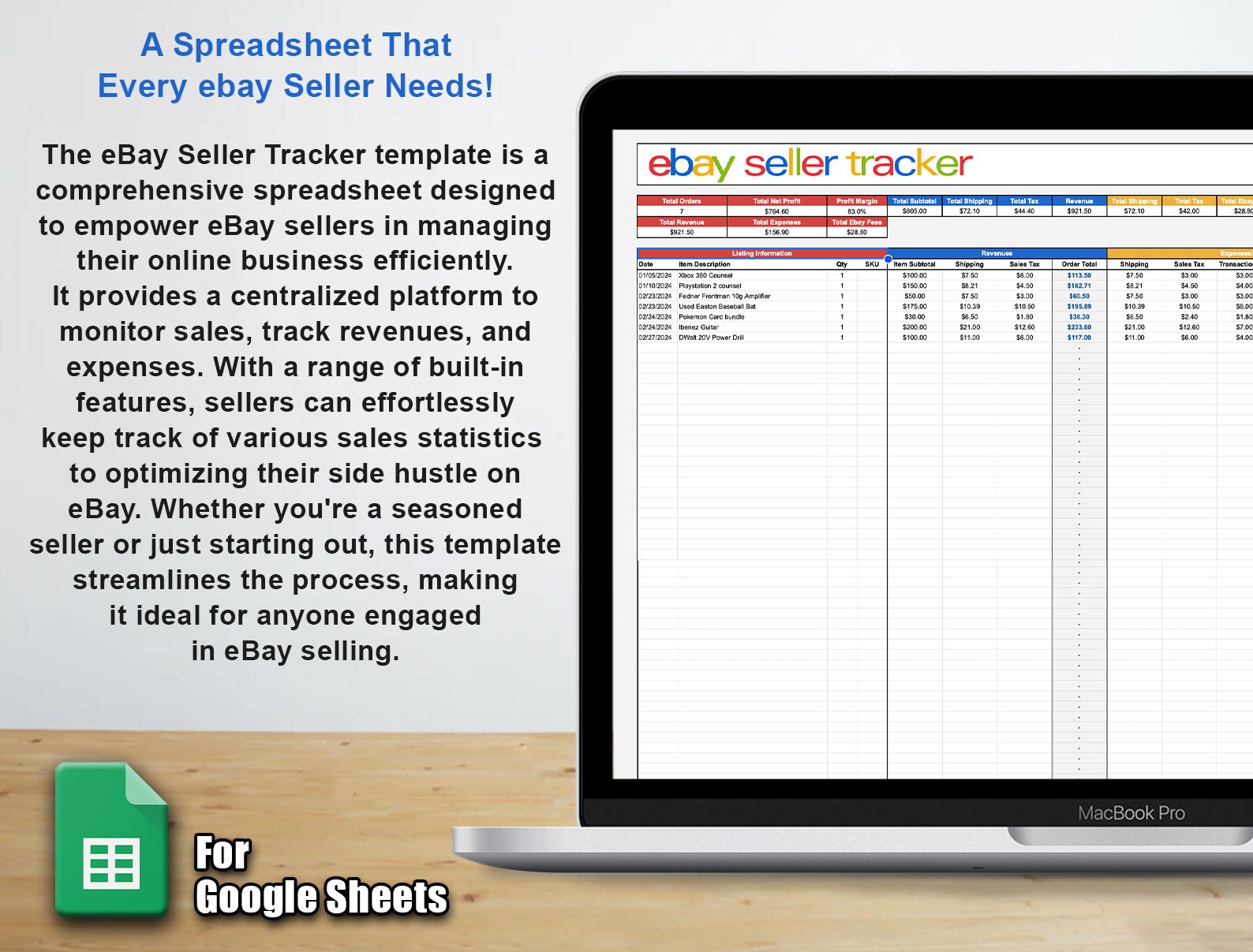 Ebay Seller Tracker Template: Google Sheets Revenue & Expense ...