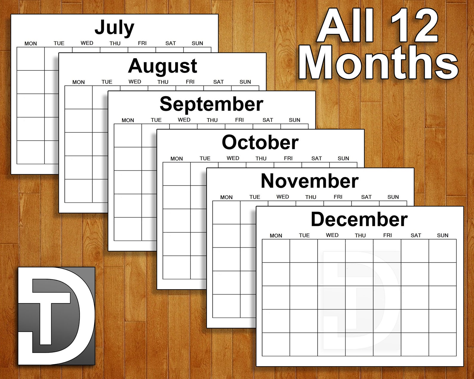 Blank Calendar | 12 Month Calendar |printable Pdf’s | 8.5 in X 11 in ...
