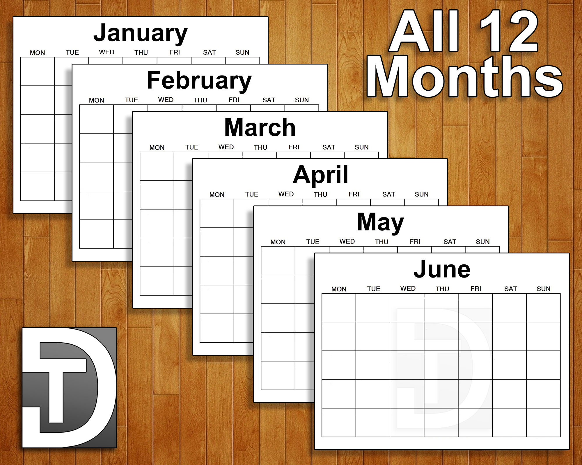 Blank Calendar | 12 Month Calendar |printable Pdf’s | 8.5 in X 11 in ...