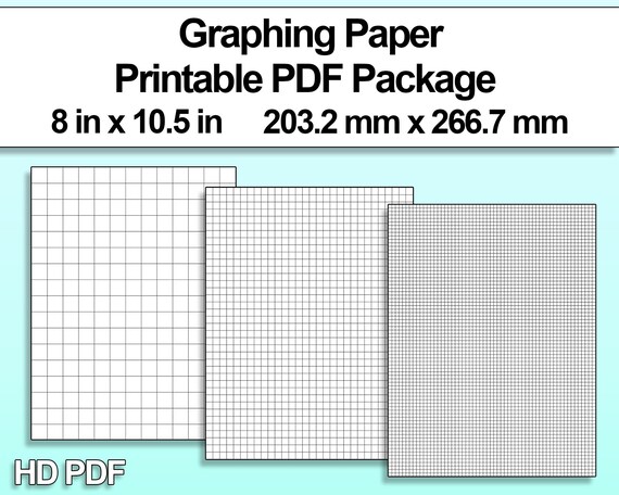 Graphing Paper Printable PDF Package 8 in X 10.5 in 1/2 | Etsy