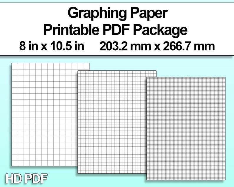 Graphing Paper | Printable PDF Package | 8 in X 10.5 in | 1/2, 1/4, 1/8 ...