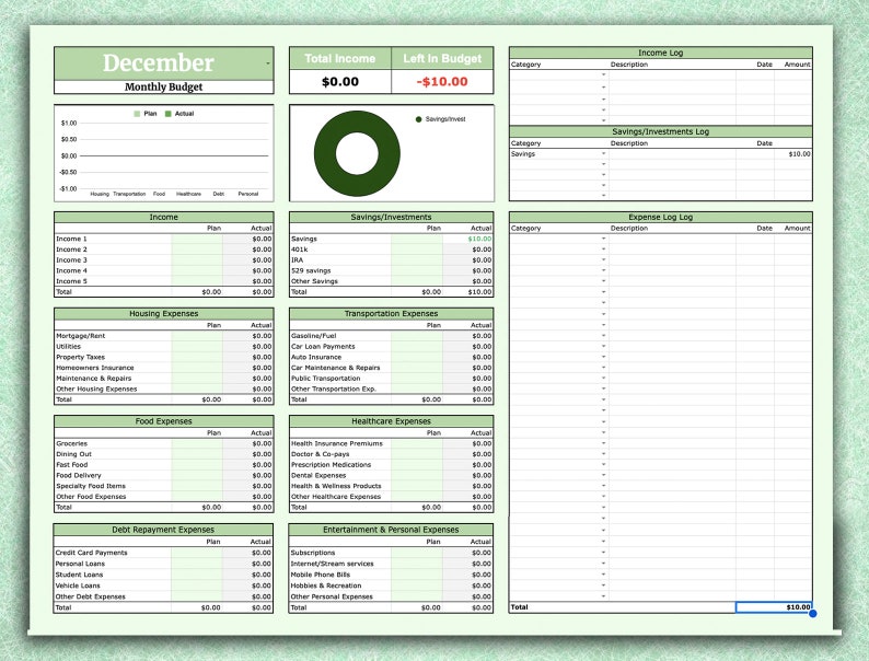 Monthly Budget Spreadsheet for Google Sheets: Financial Planner ...