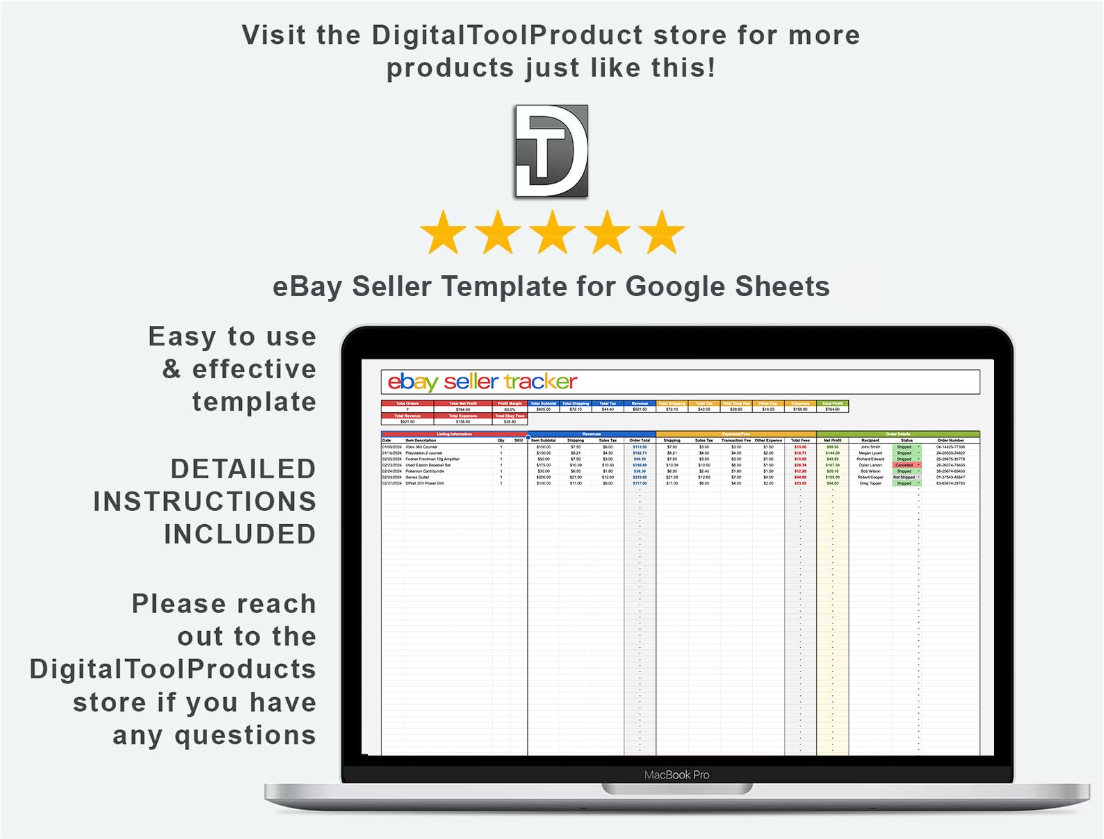 Ebay Seller Tracker Template: Google Sheets Revenue & Expense ...