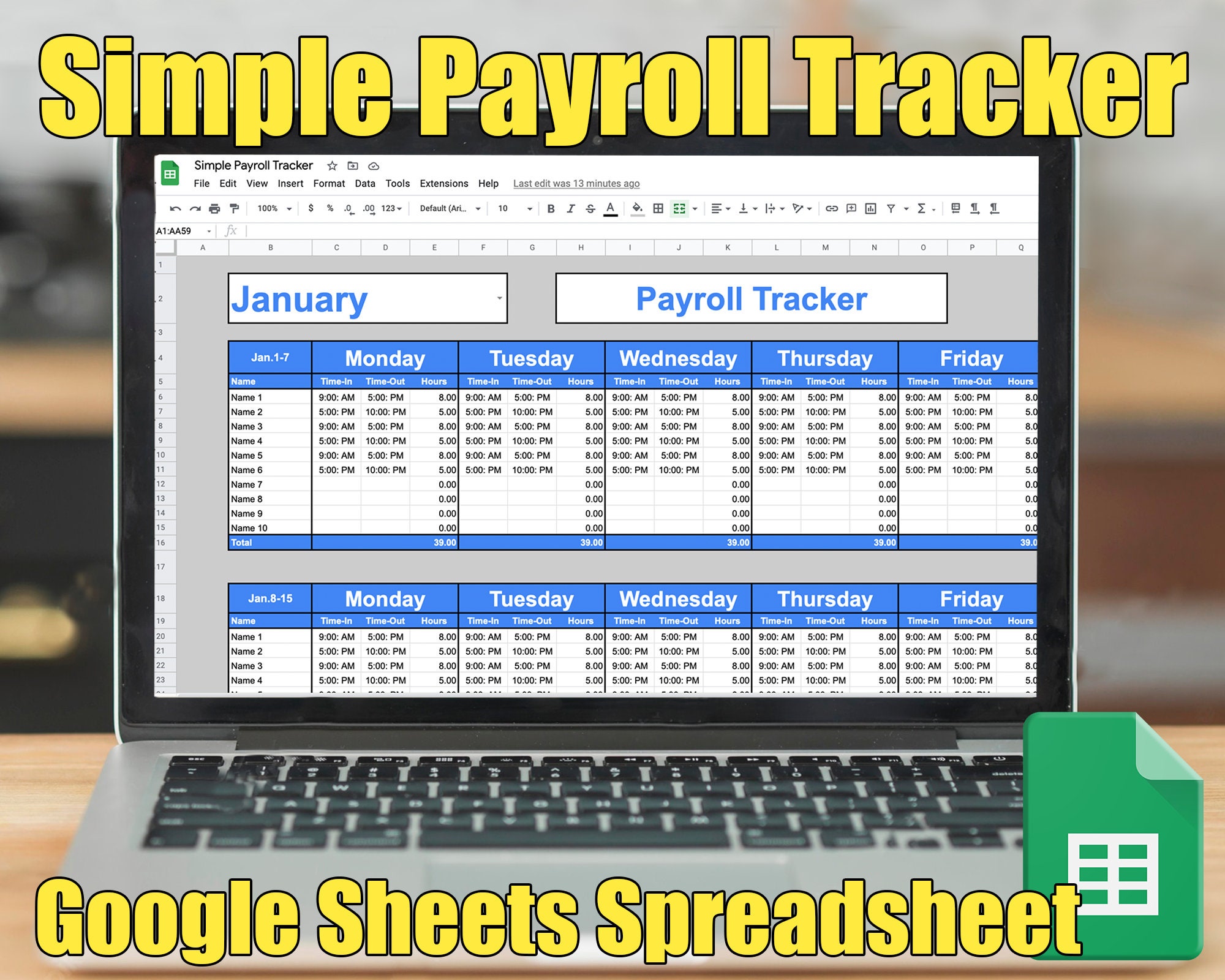 Simple Payroll Tracker: Employee Hour Tracker, Google Sheets (PDF) - Etsy