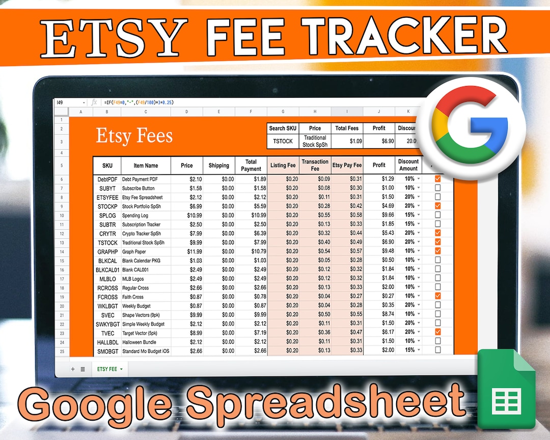 Etsy Fee Tracker profit Tracker Google Sheets Spreadsheet Etsy Fee ...