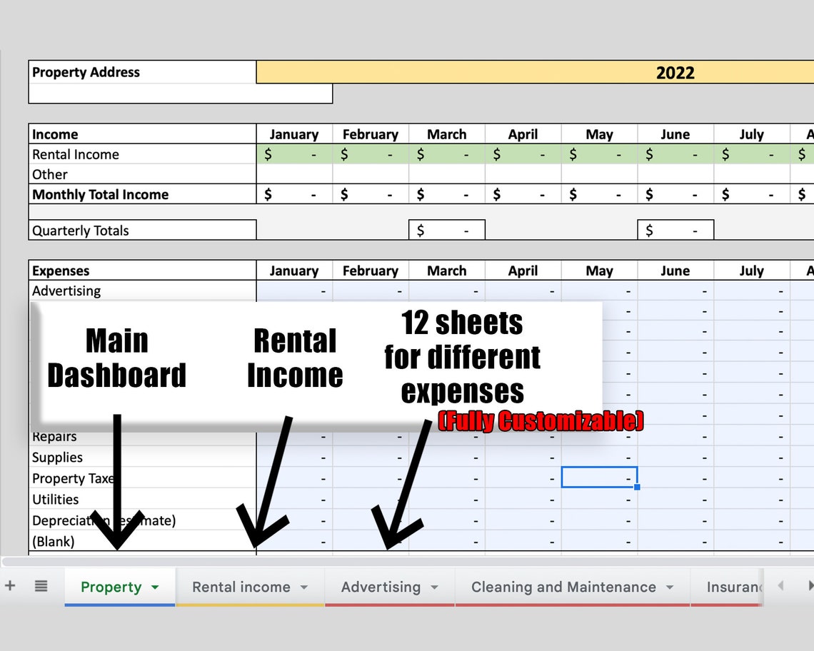 Rental Property Tracker: Excel & Google Sheets (spreadsheet Template ...