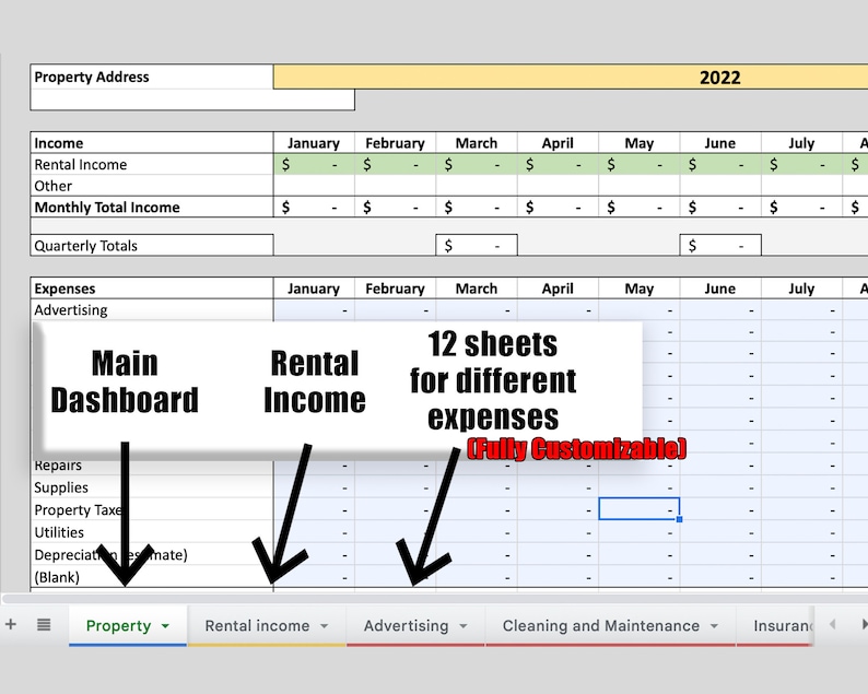 Rental Property Tracker: Excel & Google Sheets (spreadsheet Template ...