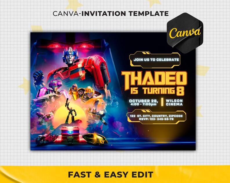 Transformers One Birthday Invitation, Transformers One Movie Canva ...