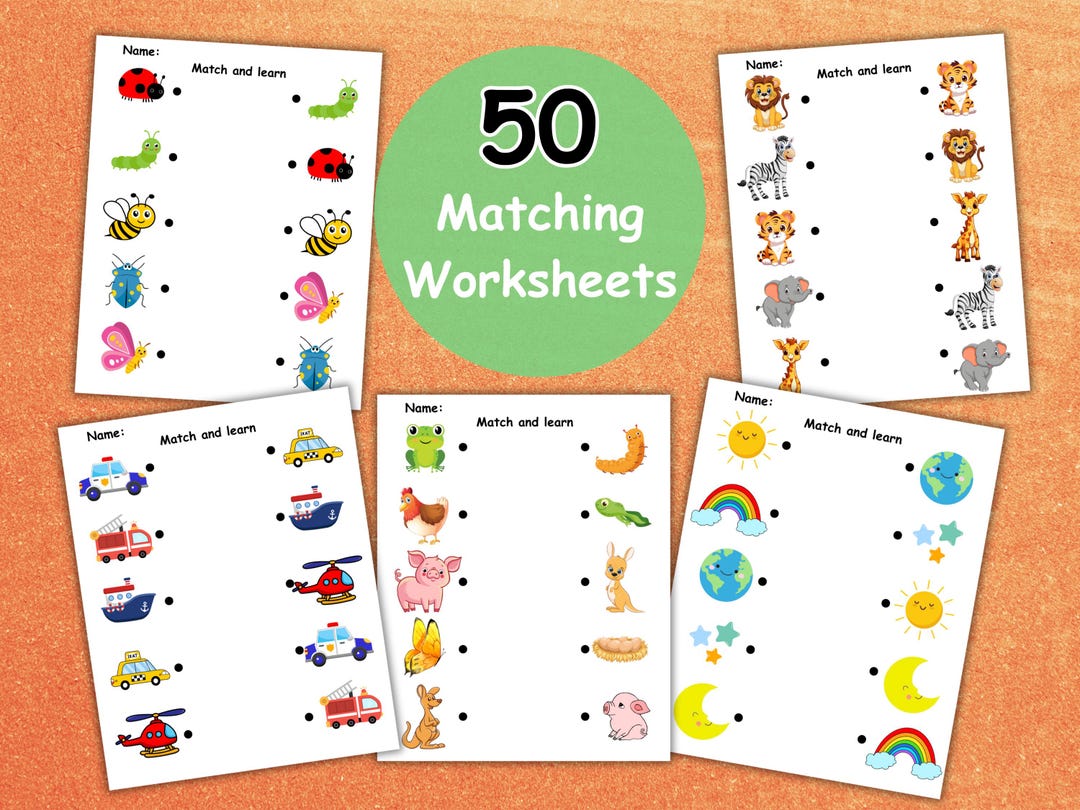 Matching Worksheets: Preschool Kindergarten Activity (digital Download ...