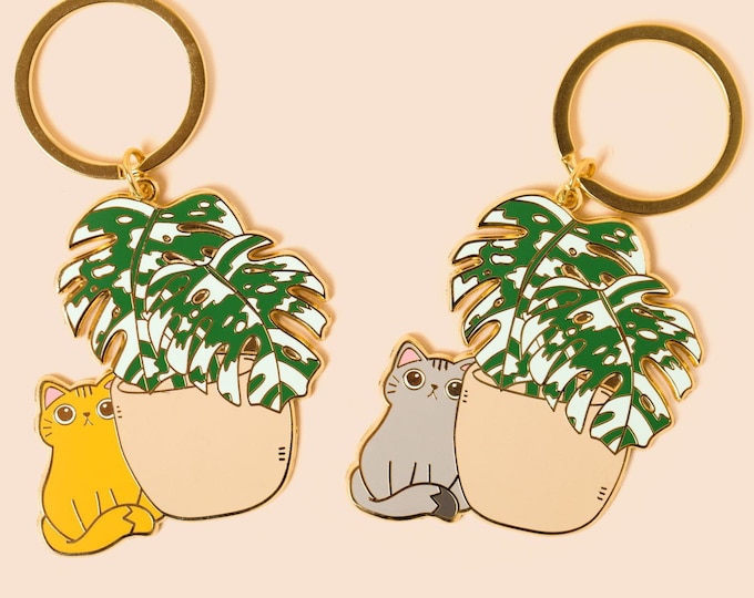Loaf Cat Enamel Keychain // Gold / Black / Cat Loaf / Black Cat / Key ...