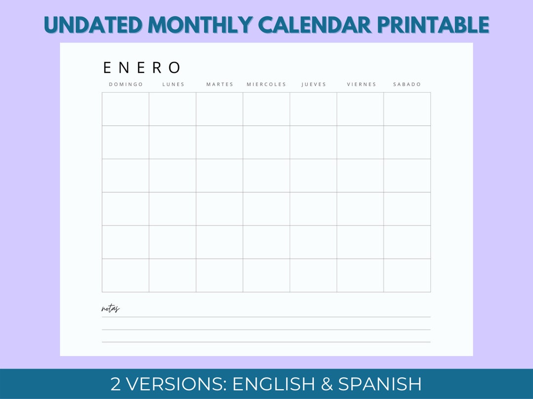 Calendario mensual imprimible Calendario mensual sin fecha - Etsy España