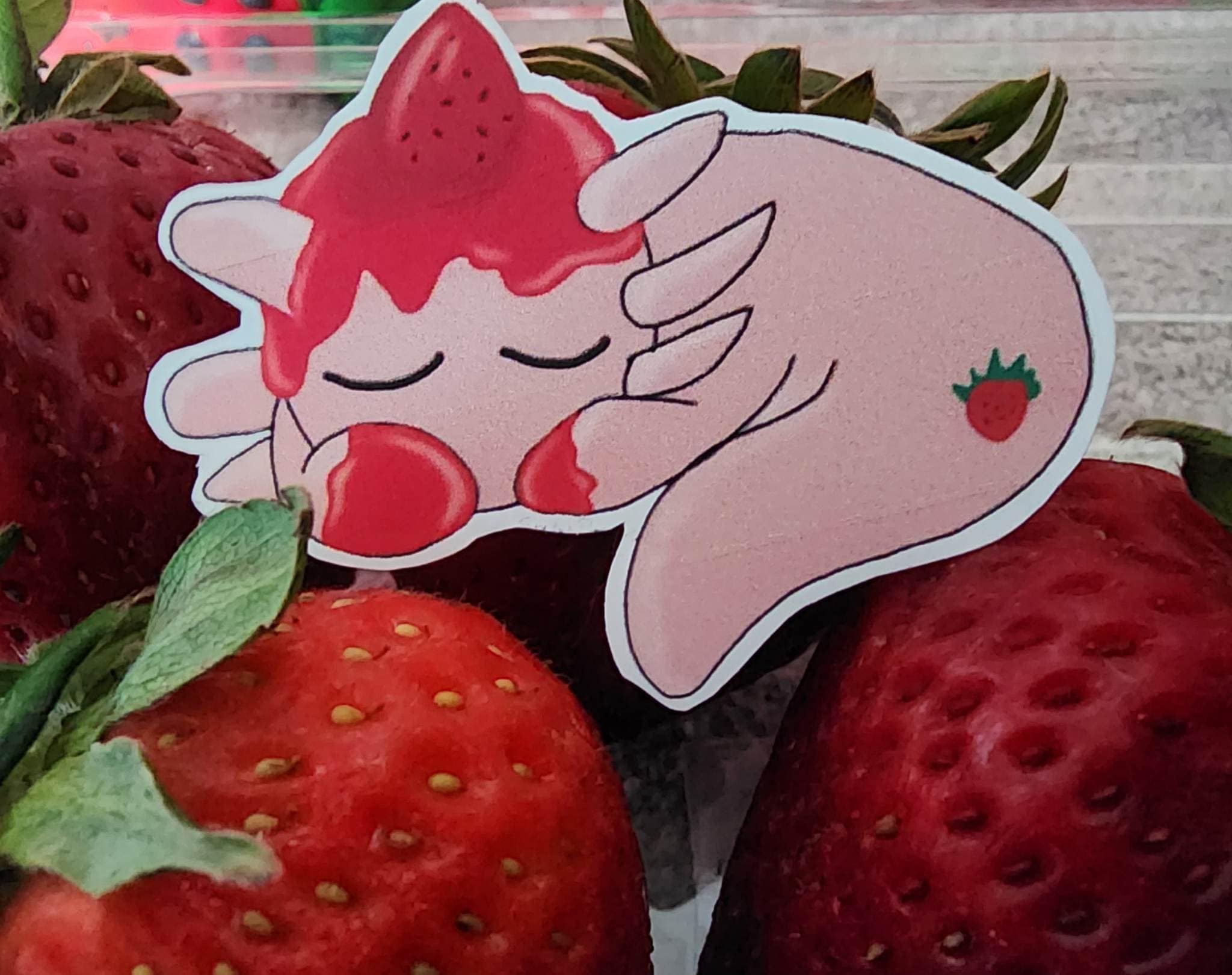 Mini Strawberry Axolotl Sticker - Etsy