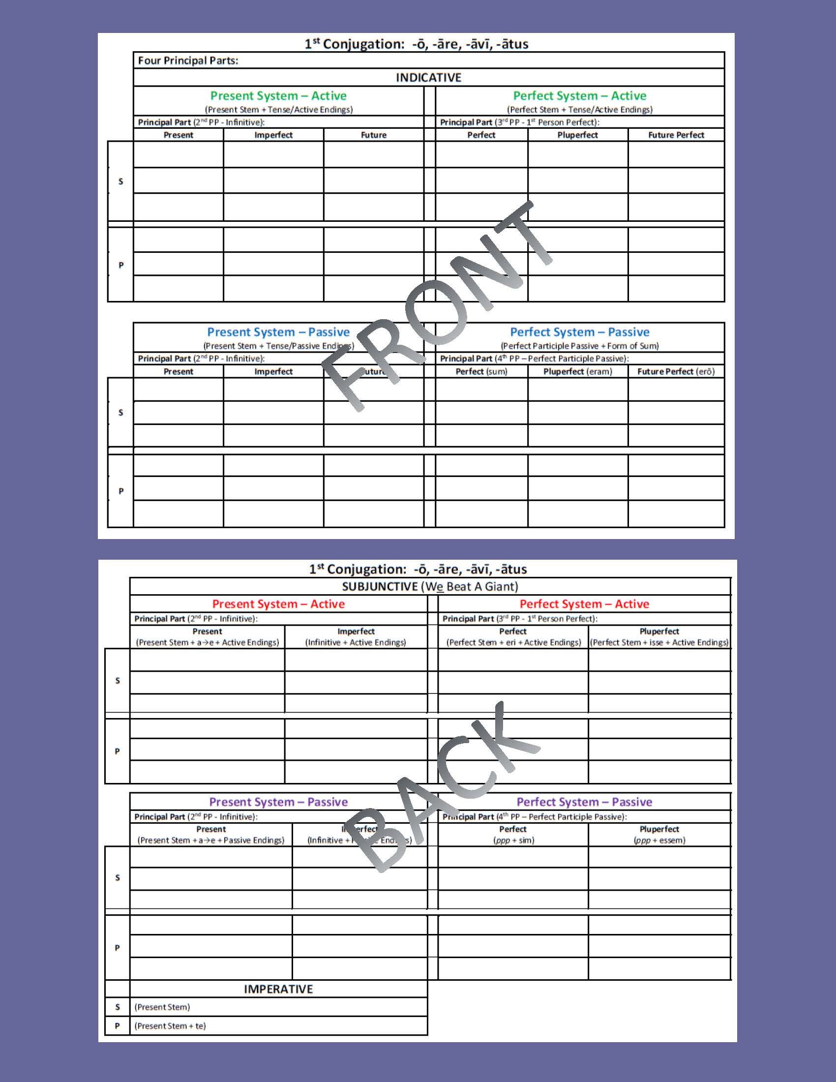 Blank Charts for Latin Practice (nouns, Adjectives, Pronouns, Verbs ...