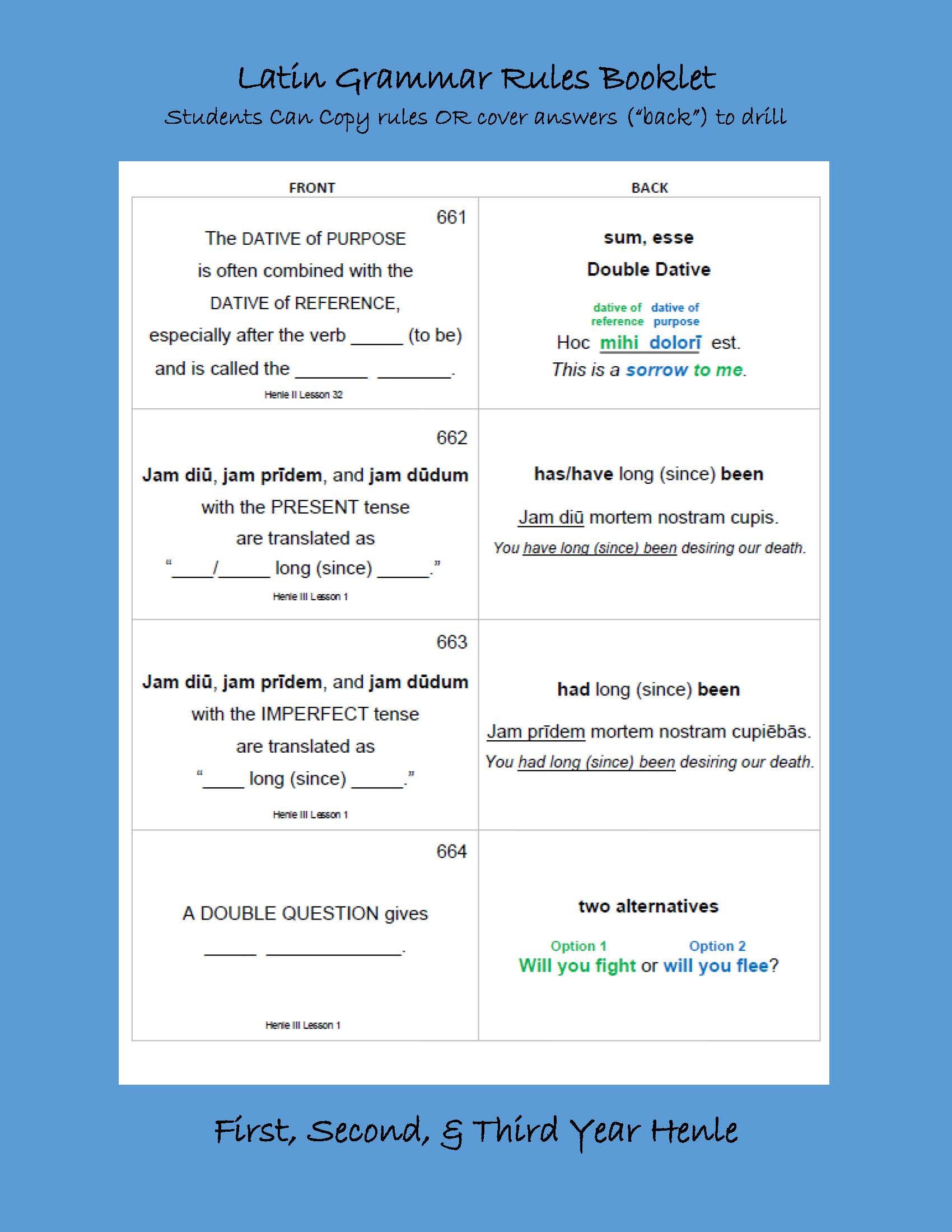 Latin Grammar Rules Booklet (first, Second, & Third Year Henle) With ...