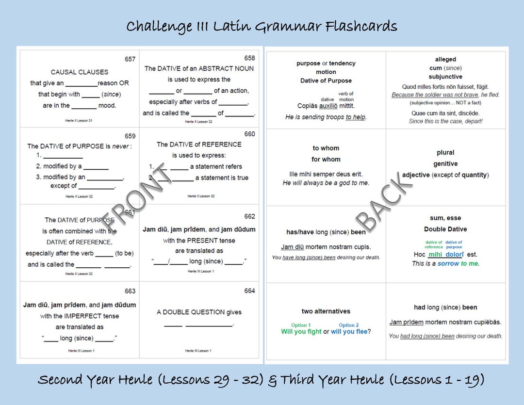Third Year Henle Latin Grammar Rules Flashcards set 5 - Etsy