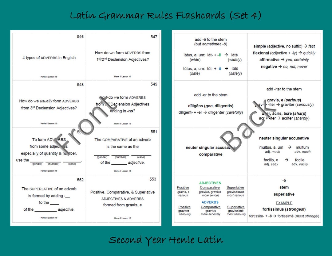 Second Year Henle Latin Grammar Rules Flashcards (set 4) - Etsy