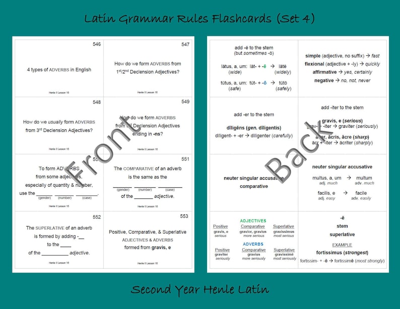 Second Year Henle Latin Grammar Rules Flashcards (set 4) - Etsy
