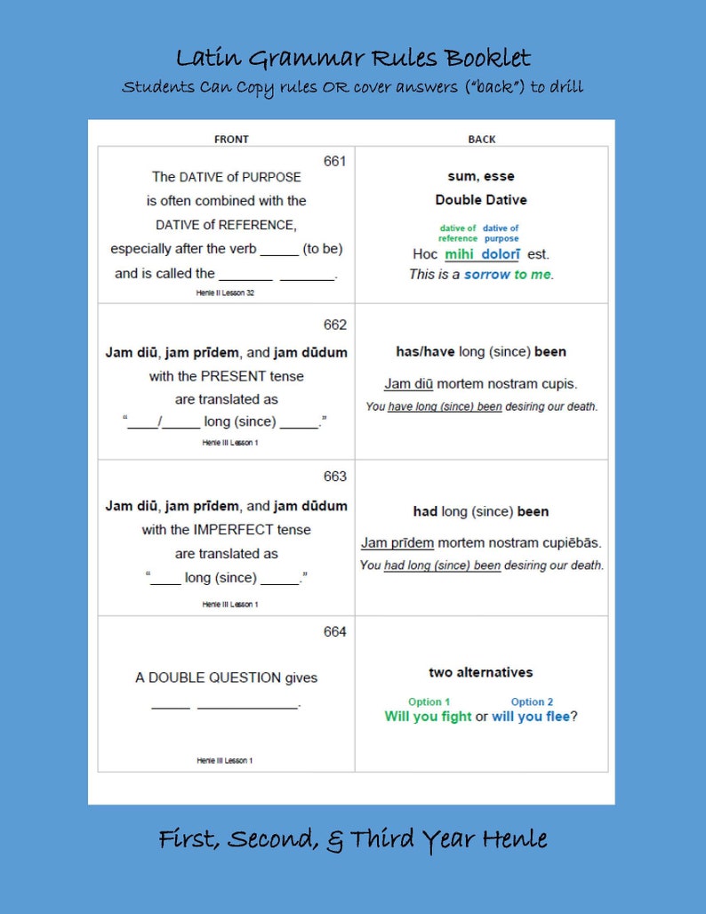 Third-year Henle Add-on for Latin Grammar Rules Booklet - Etsy