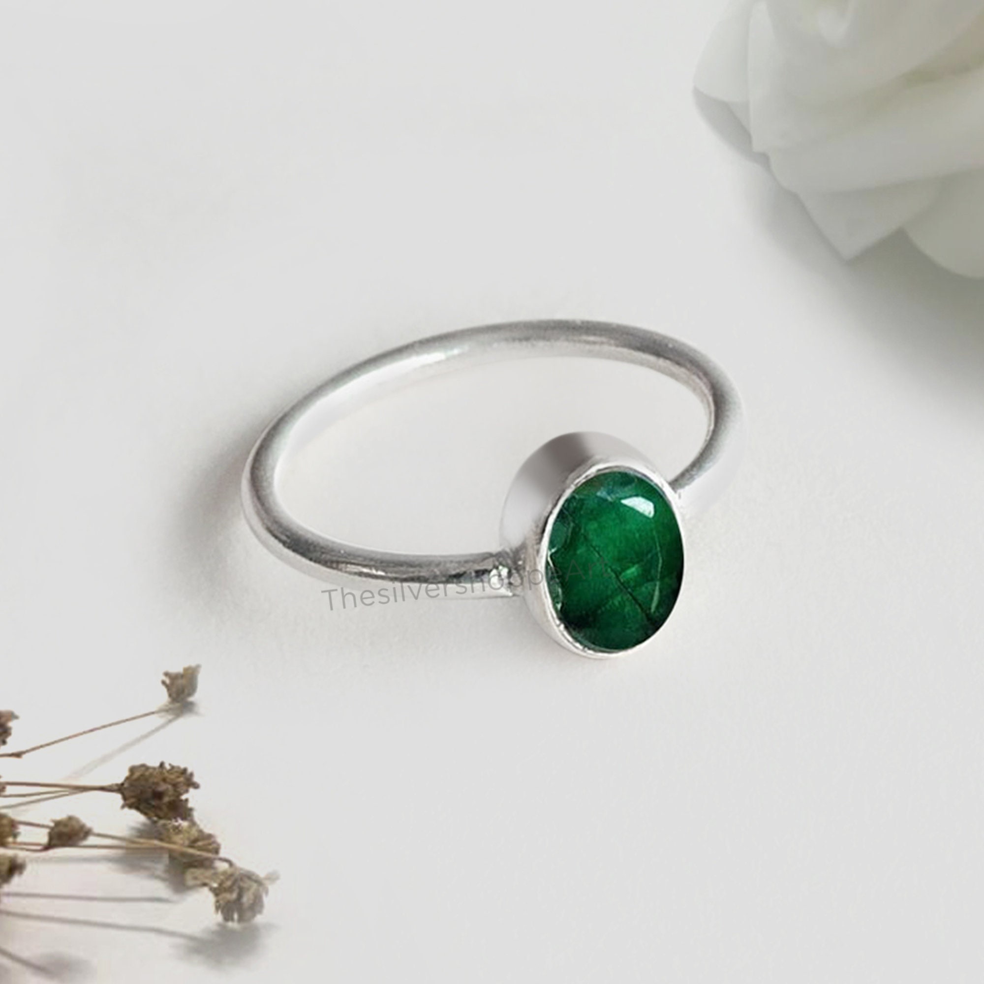 Natural Emerald Silver Ring Handmade Ring 925 Solid Sterling | Etsy