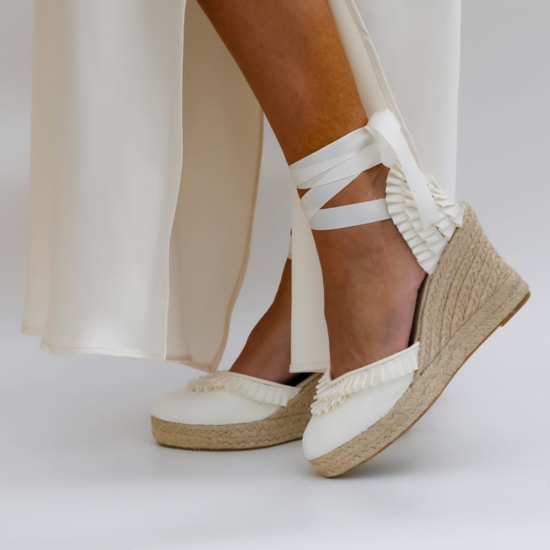 Ivory Wedding Shoes, Bridal Espadrilles, Ivory Wedges Wedding Shoes, - Etsy