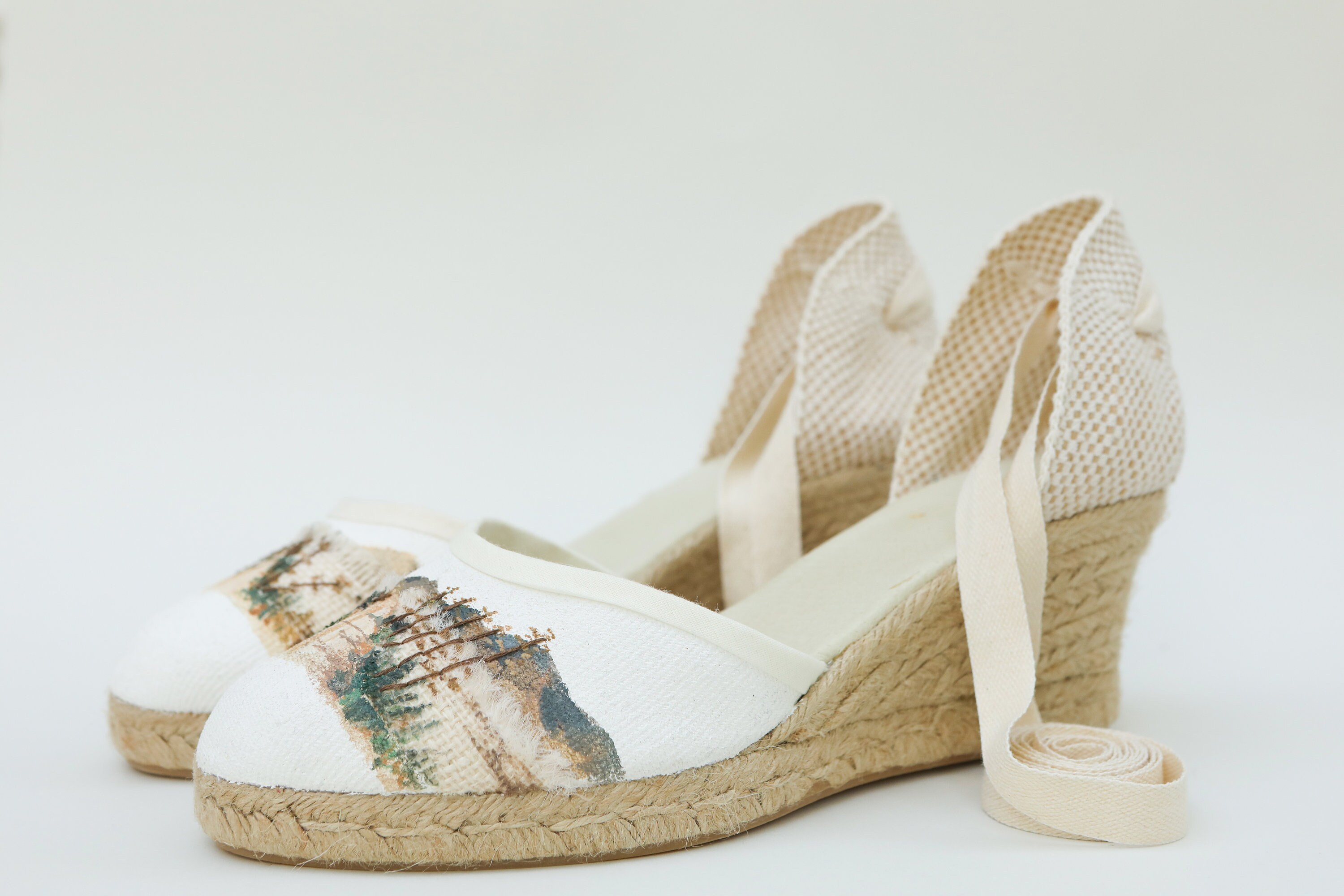 Low Wedge Ribbon Espadrilles, Embroidered and Hand-painted Espadrilles ...