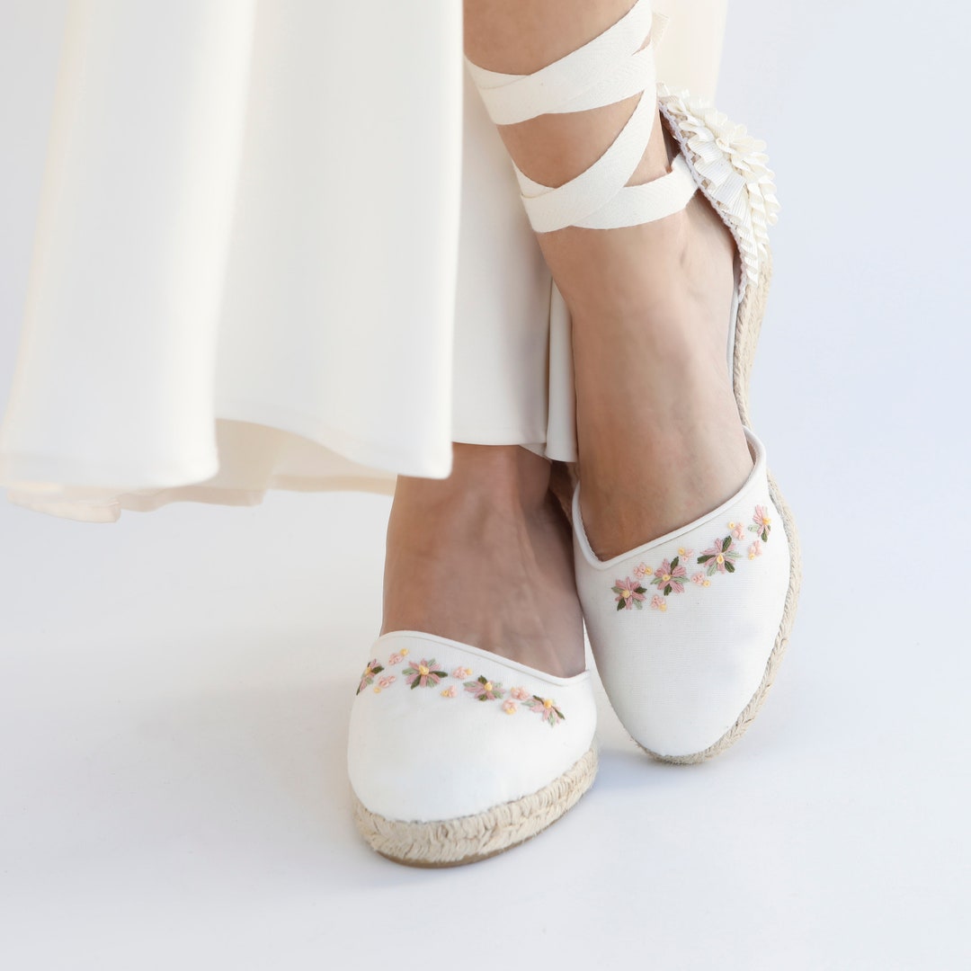 Ivory Low Wedge Bridal Espadrilles - Handmade Summer Wedding Shoes ...