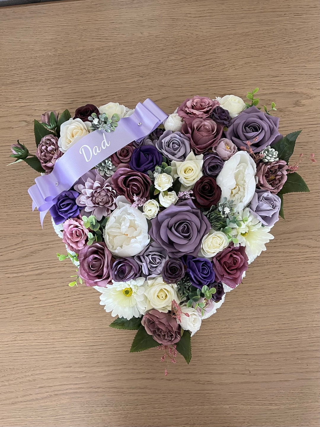 Funeral Flowers Purples Lilacs Ivory Creams Loveheart - Grave Memorial ...