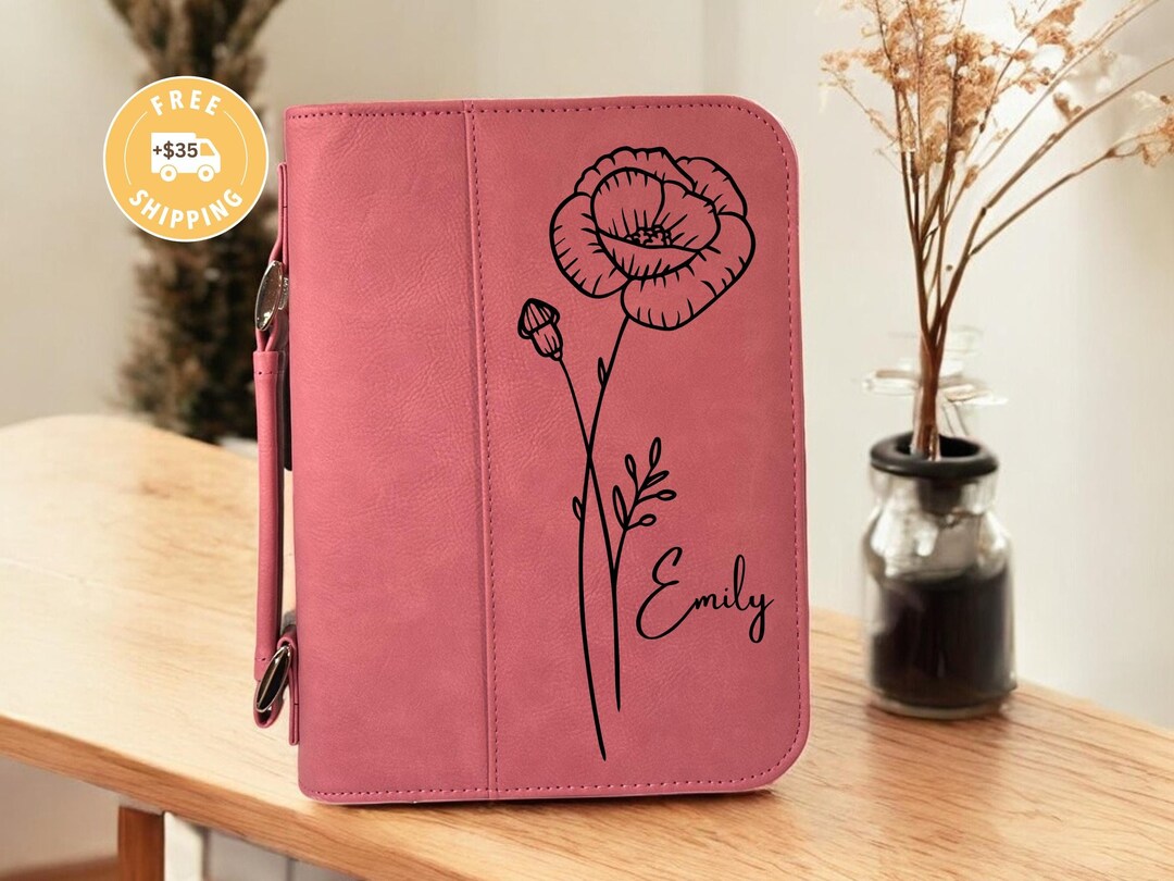 Personalized Faux Leather Bible Cover: Engraved Birth Flower, Religious ...