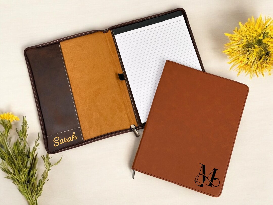 Personalized Vegan Leather Zipper Padfolio: Refillable Notepad ...