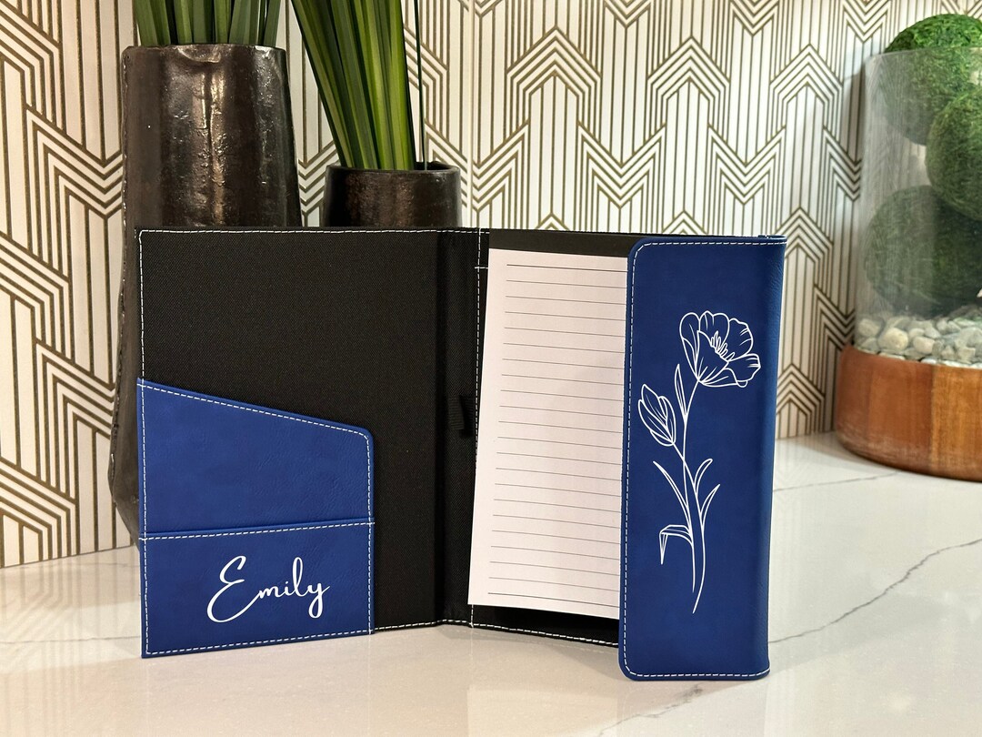 Personalized Leather Flap Portfolio, Custom Notpad Cover, Engraved Side ...