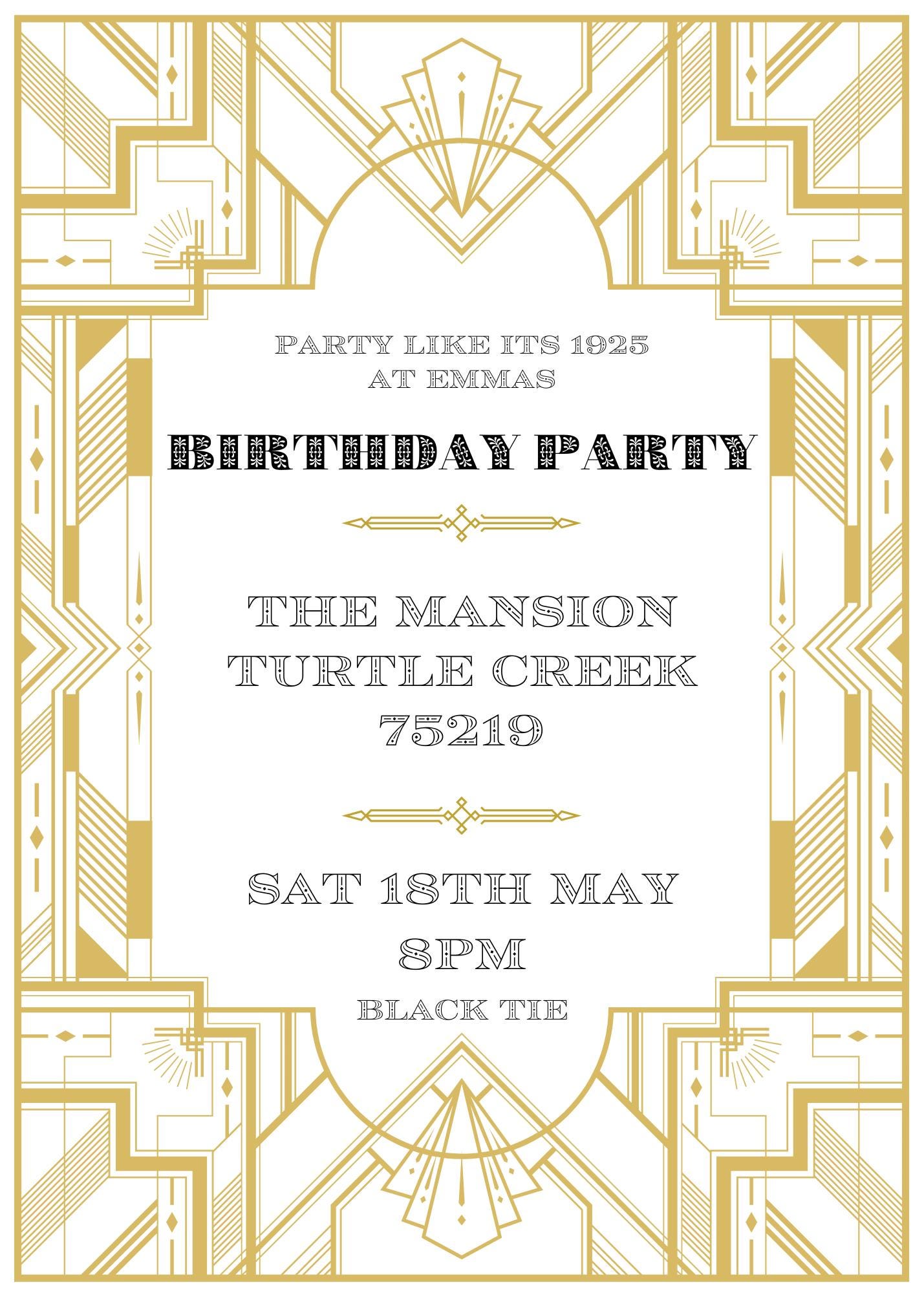 Editable Great Gatsby Party Invitation – Art Deco 1920s Theme (digital ...