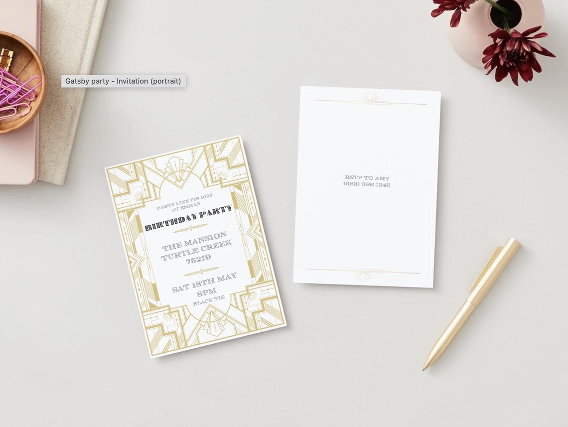 Editable Great Gatsby Party Invitation – Art Deco 1920s Theme (digital ...
