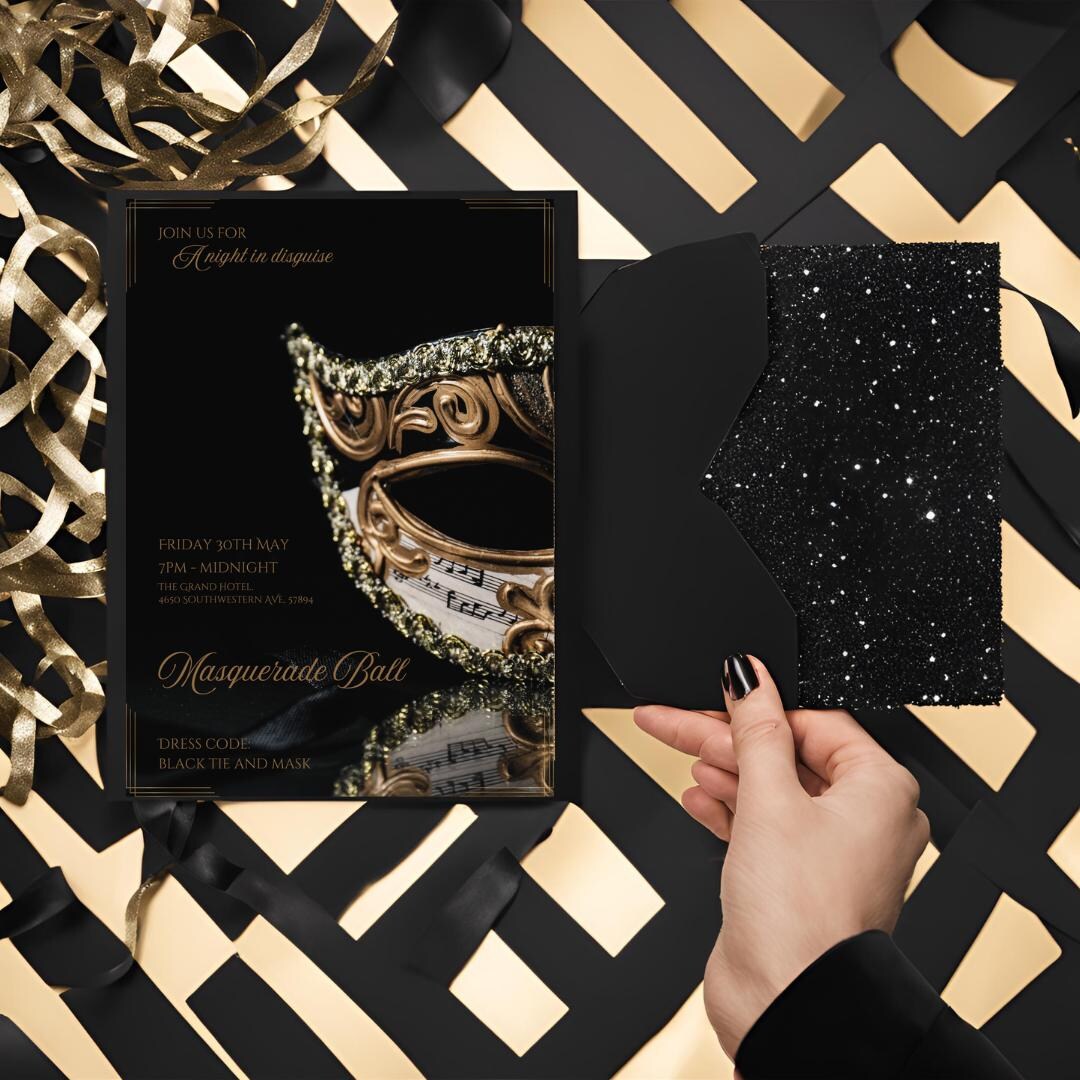Editable Masquerade Ball Invitation: Black Tie Gala Template (digital ...