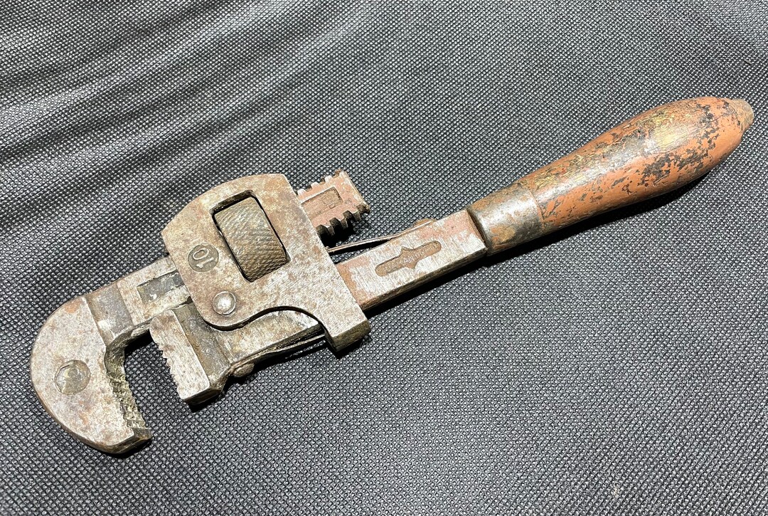 Vintage Hudson Forge Co. 10 Stillson Adjustable Wrench With Wooden ...