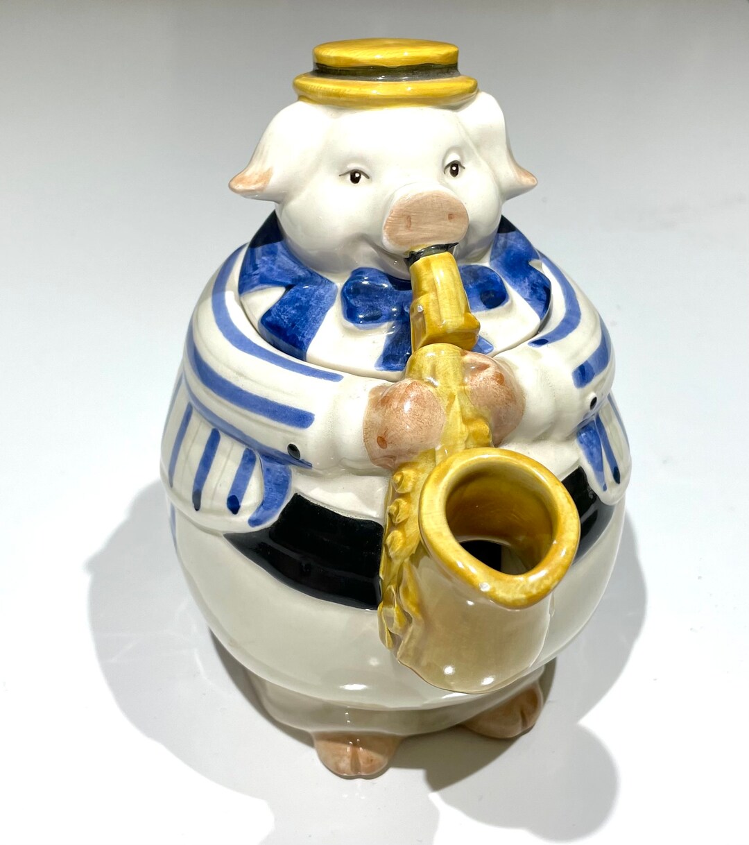 Vintage Japanese Otagiri Pig Playing Saxophone Hand Painted Tea Pot 6-1 ...