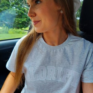 GLORIFY Graphic T-shirt Revelation 4:11 Christian Apparel Pink Gray ...