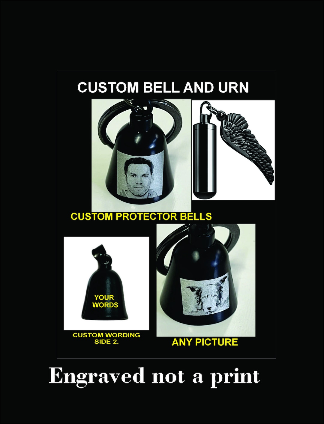 Biker Bell Urn, Gremlin Bell, Protector Bell, Urn and Photo, Custom ...