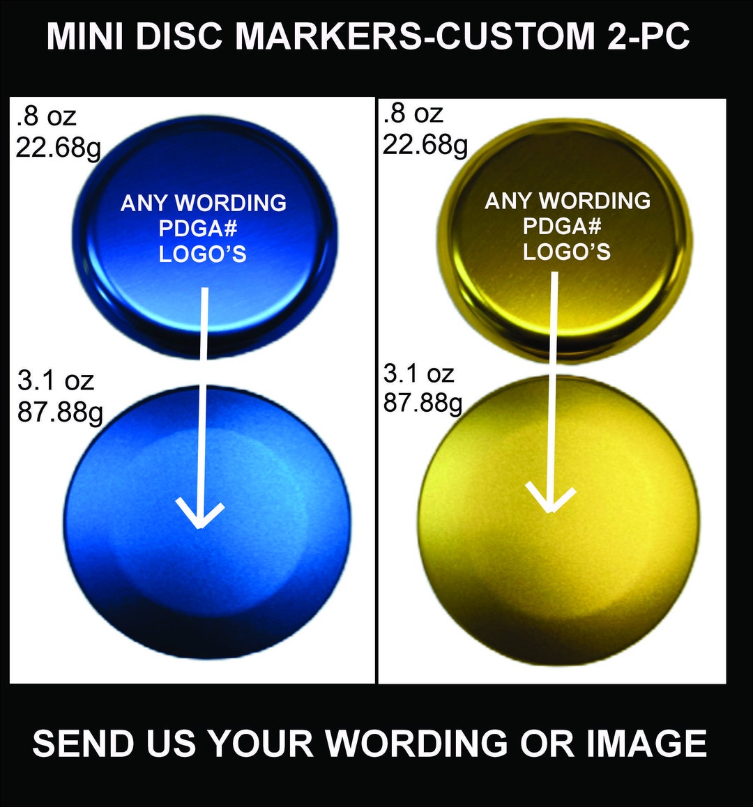Custom Disc Golf Mini Marker: Your Logo or Wording - 2pc Set - Etsy