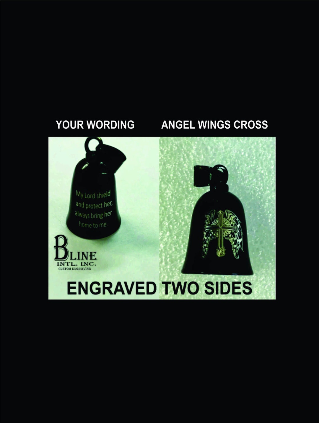 Biker Bell, Gremlin Bell, Custom Engraved Wording and Angel Engraving ...