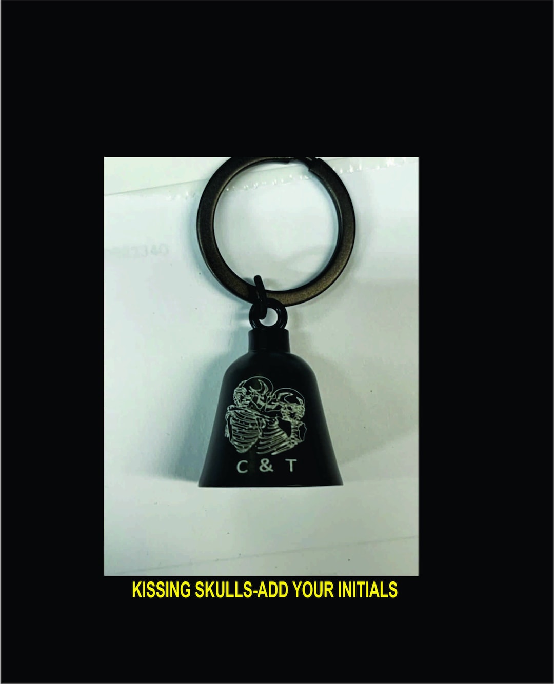 Custom Biker Gremlin Bell Kissing Skulls Engraving With Your Initials ...