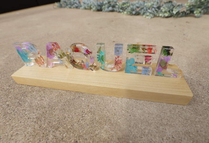 Custom Real Dried Flower Letter Name, Pressed Flower Resin Nameplate ...