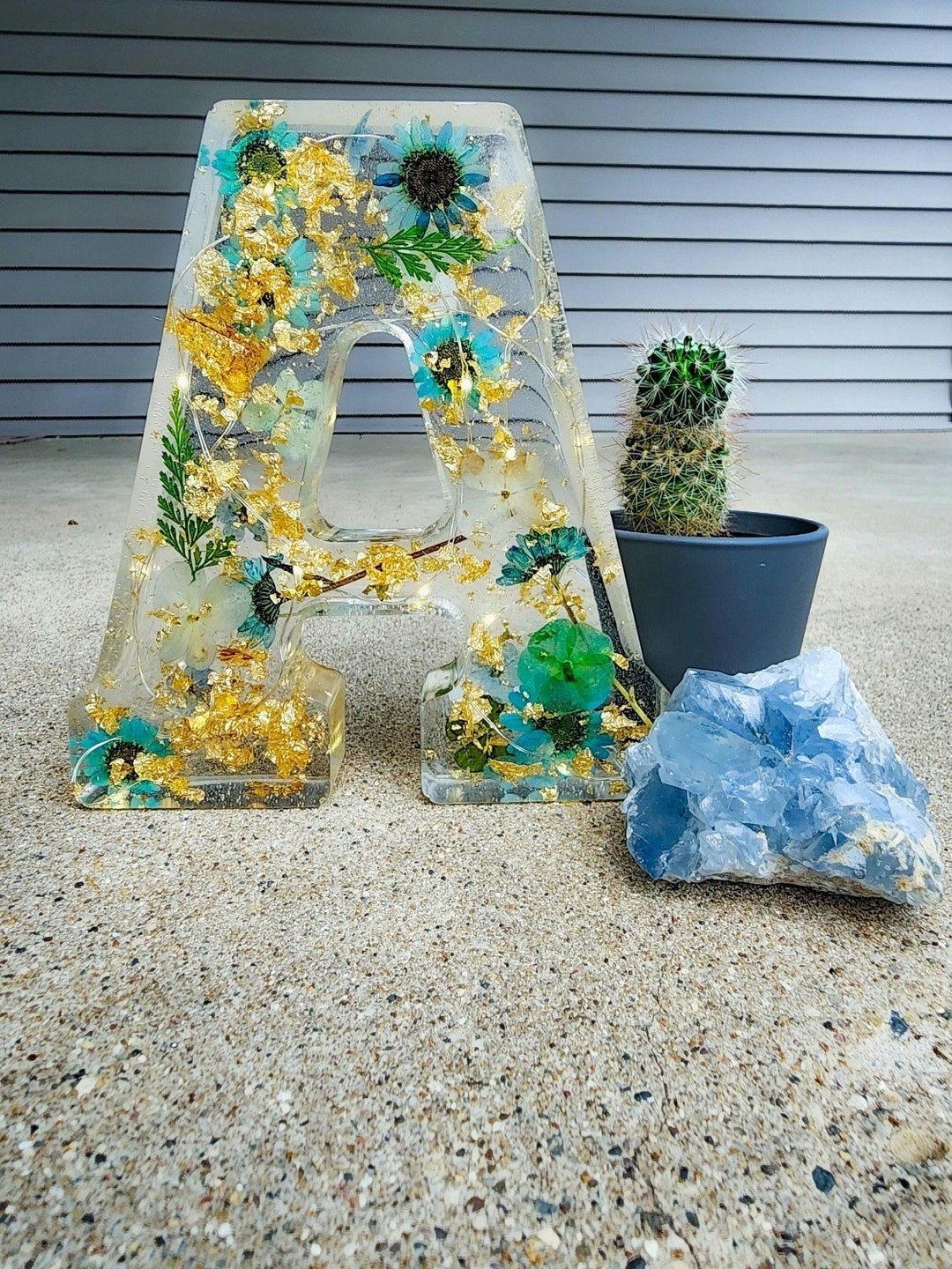 Pressed Flower Resin Letter, Freestanding Light up Letters for Shelf ...